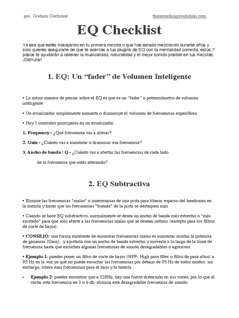 EQ Checklist SPN | PDF | Sonido | Frecuencia