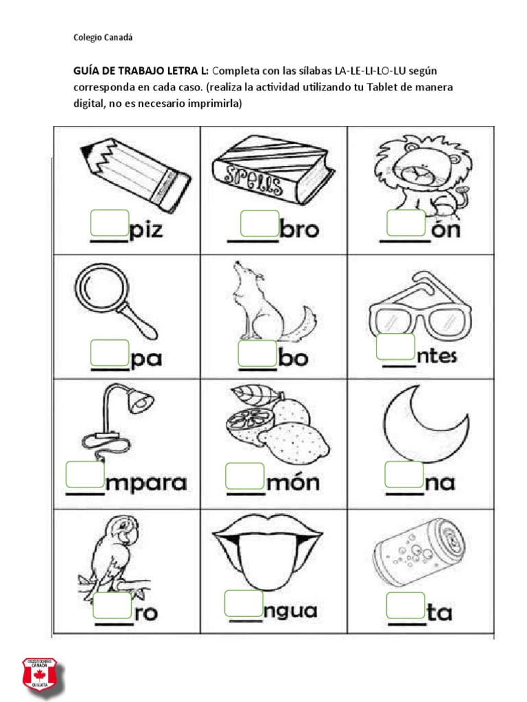 Guía de Trabajo Letra L | PDF