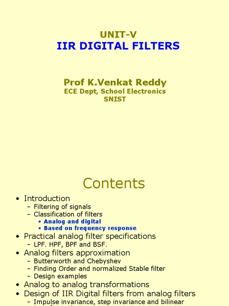 Iir Digital Filters: Unit-V | PDF | Digital Signal Processing | Mathematical Analysis
