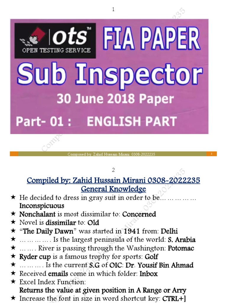FIA Sub Inspector Paper 30 June 2018 | PDF | Abrahamic Religions