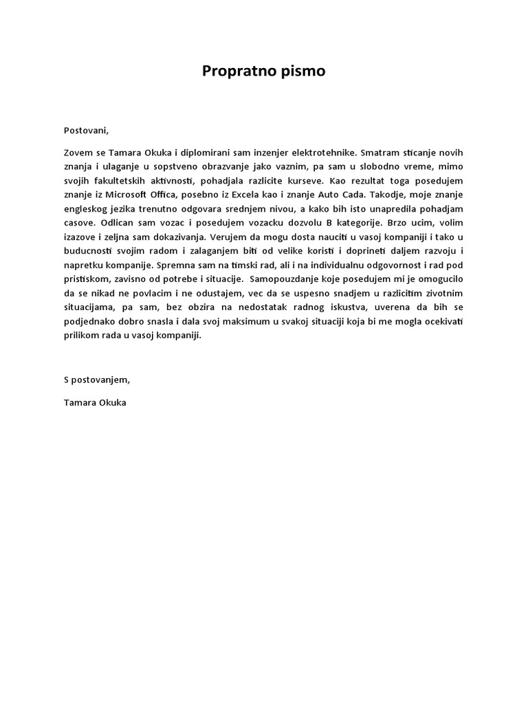 Propratno Pismo Tamara | PDF