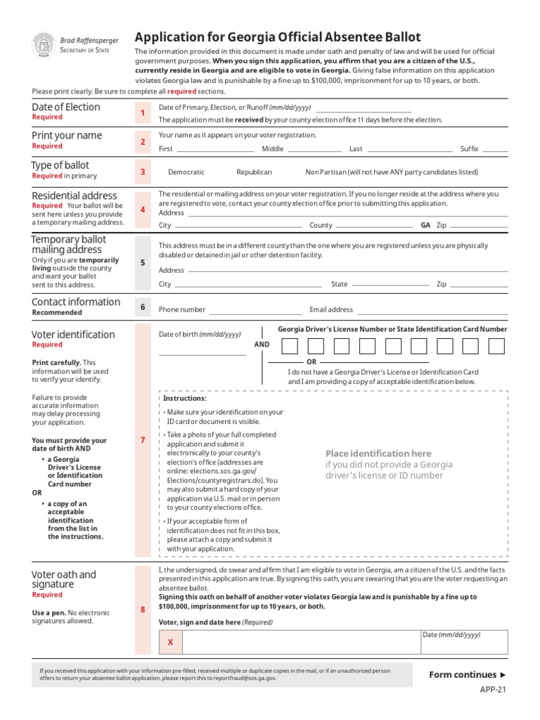Georgia Absentee Ballot Application Guide | PDF | Identity Document ...