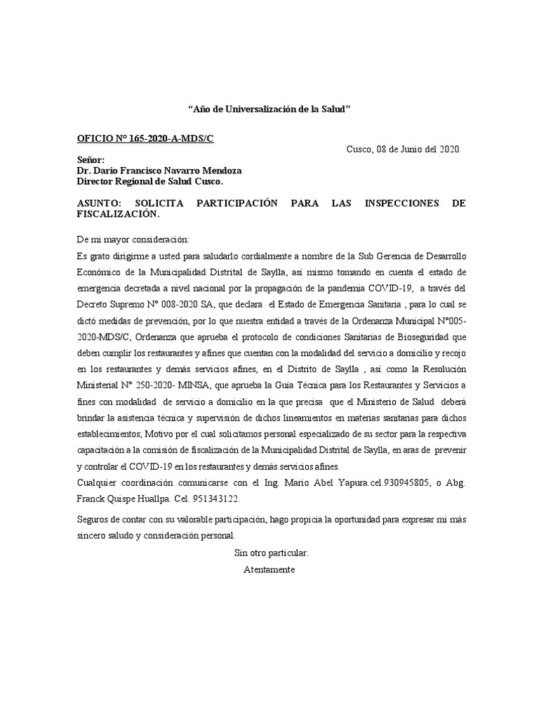 Oficio Ala DIRESA | PDF