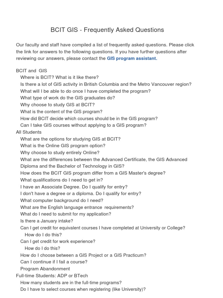 BCIT GIS - Frequently Asked Questions | PDF | Academic Degree ...