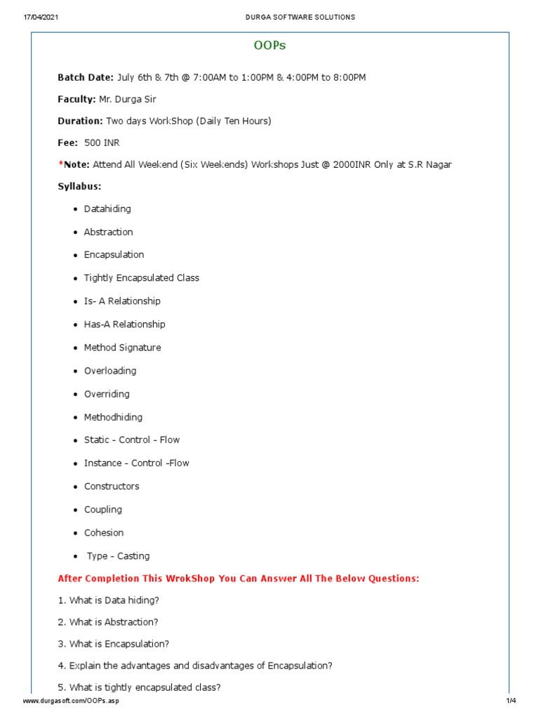 Batch Date Faculty Mr Durga Sir Duration Two Days Workshop Daily Ten Hours Fee 500 Inr 