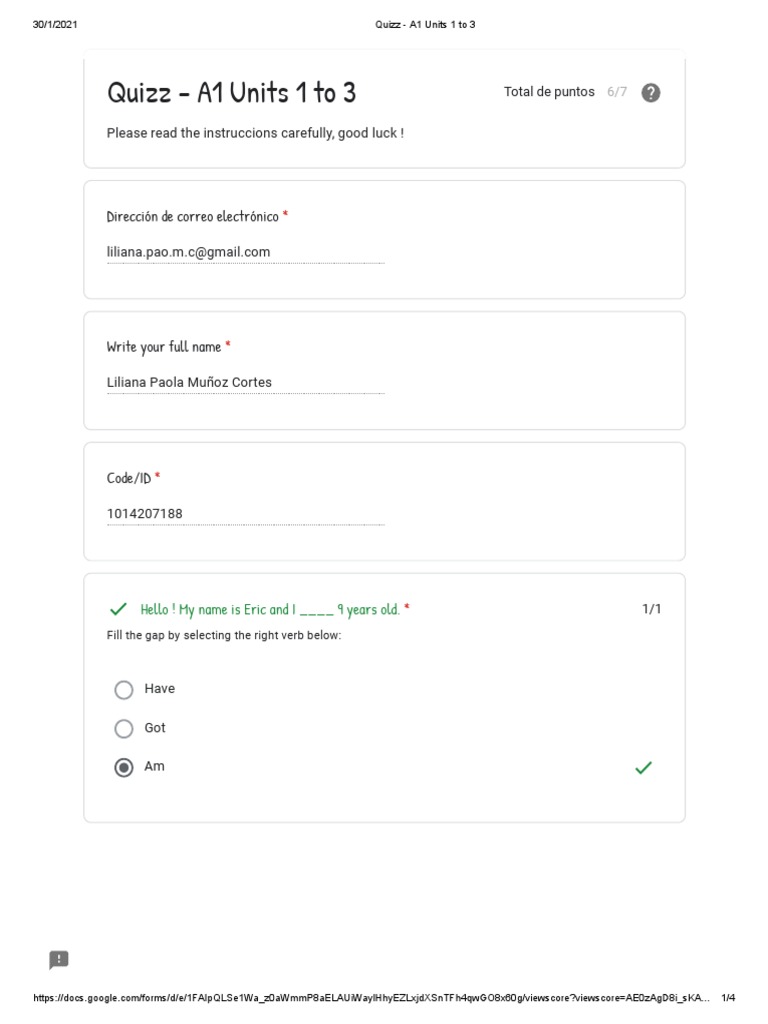 Quizz - A1 Units 1 To 3 | PDF