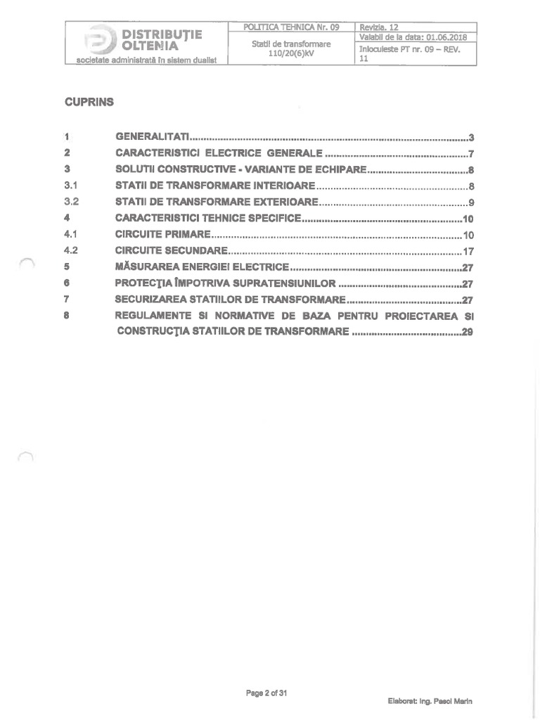 Statii de Transformare 110 20 (6) KV - Rev 12 - 180625 | PDF