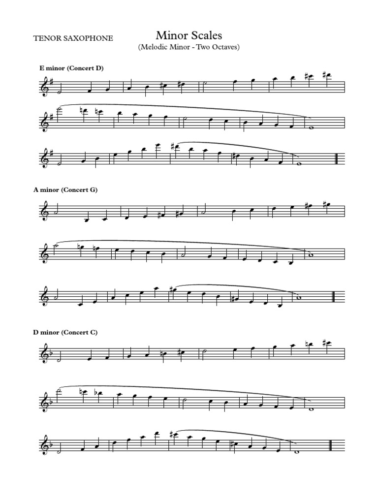 Minor Scales: Tenor Saxophone (Melodic Minor - Two Octaves) | PDF
