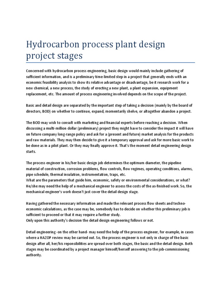 Hydrocarbon Process Plant Design Project Stages | PDF | Design ...