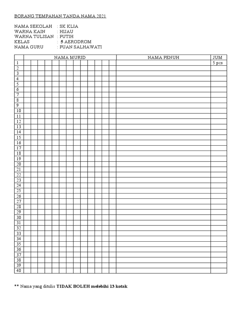 Tempahan Tanda Nama SK KLIA 2021 | PDF
