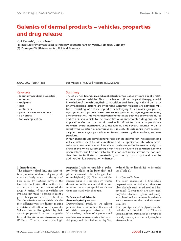 Galenic of Dermal Products-Vehicles, Properties and Drug Release | PDF ...