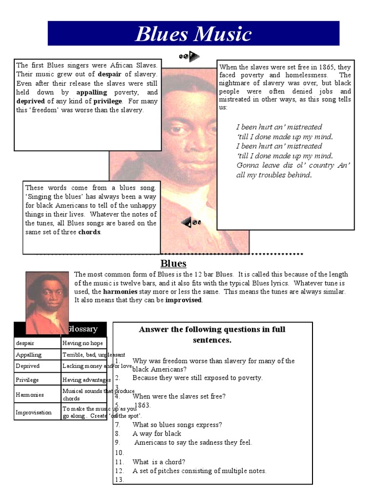 Year 7 - The Blues - Resource Sheet 1 | PDF | Blues | Slavery