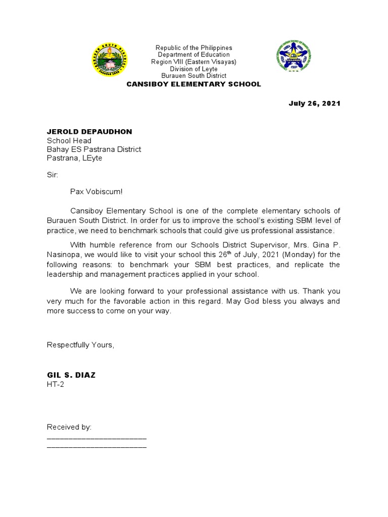 Letter Request For SBM Benchmarking | PDF