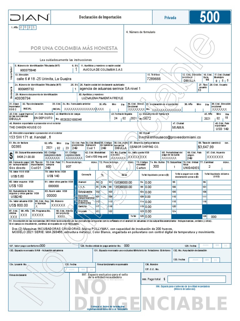 Formulario - 500 - 2021 Completo | PDF | aduana | Comercio