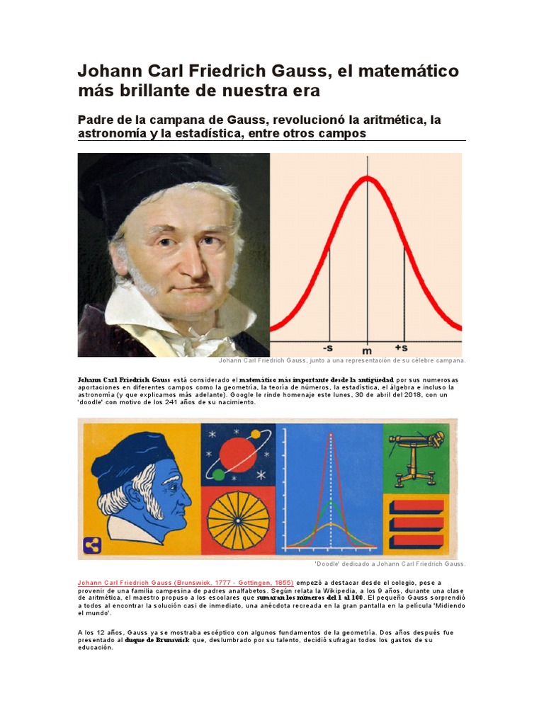 Johann Carl Friedrich Gauss | Descargar gratis PDF | Science | Matemáticas