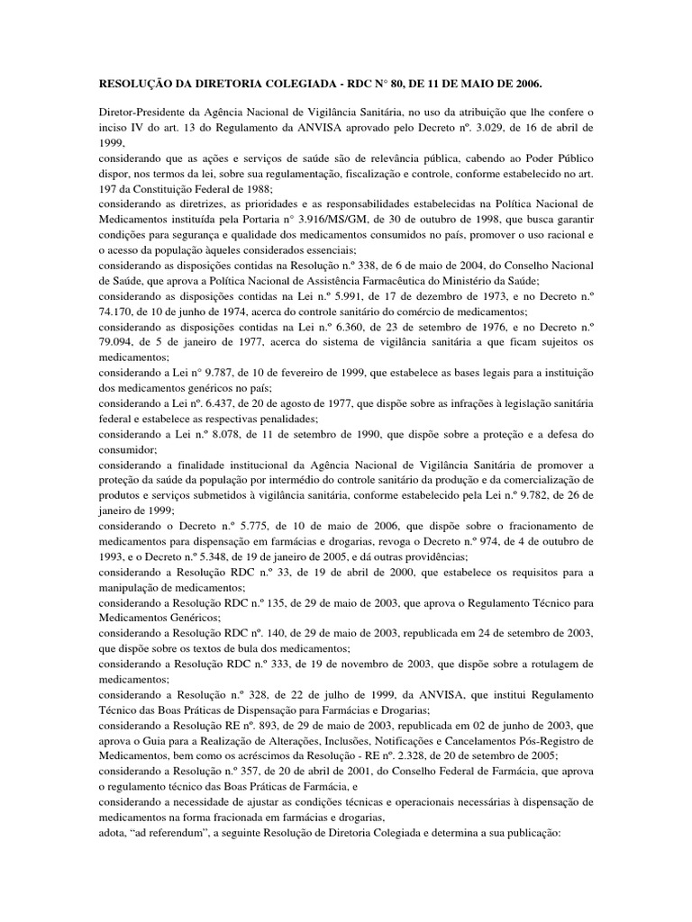 RDC 80 2006 | PDF | Farmacêutico | Farmácia