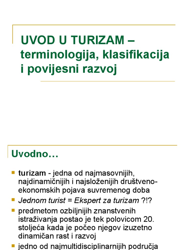 Turizam-Terminologija Klasifikacija I Povijesni Razvoj | PDF