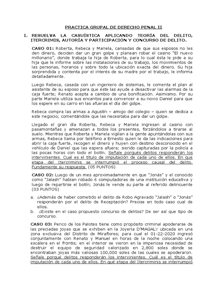 Practica Grupal de Derecho Penal Ii (Casuistica) | PDF | Robo | Cumplimiento de la ley