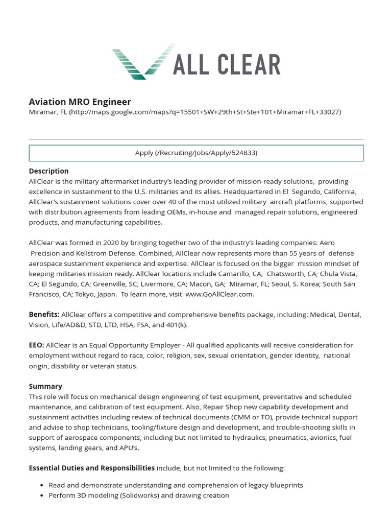 All Clear - Aviation MRO Engineer | PDF | Mechanical Engineering ...