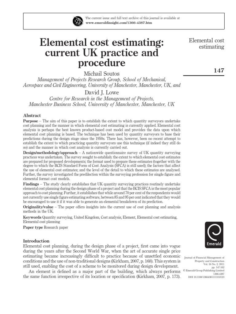 Elemental Cost Estimating: Current UK Practice and Procedure | PDF ...