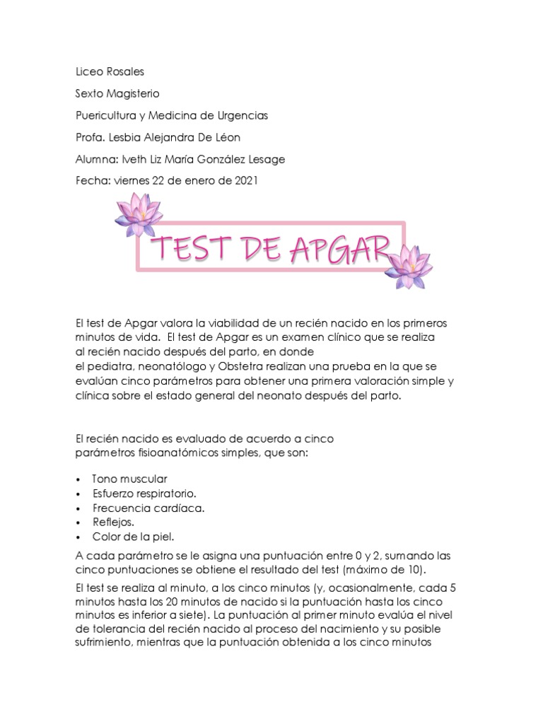Test de Apgar y Datos | PDF | Medicina | Medicina CLINICA