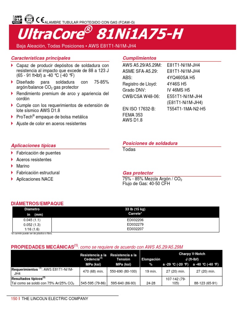 Ultracore 81Ni1A75H Es | PDF | Construcción | Soldadura