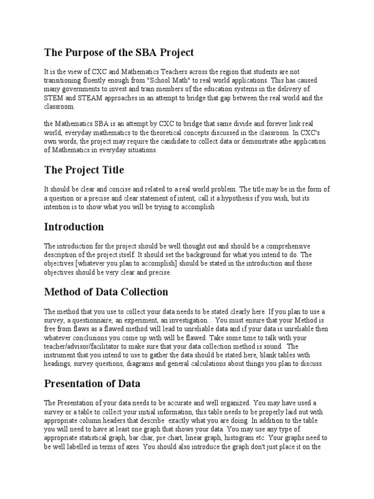 The Purpose of The SBA Project | PDF | Mathematics | Data