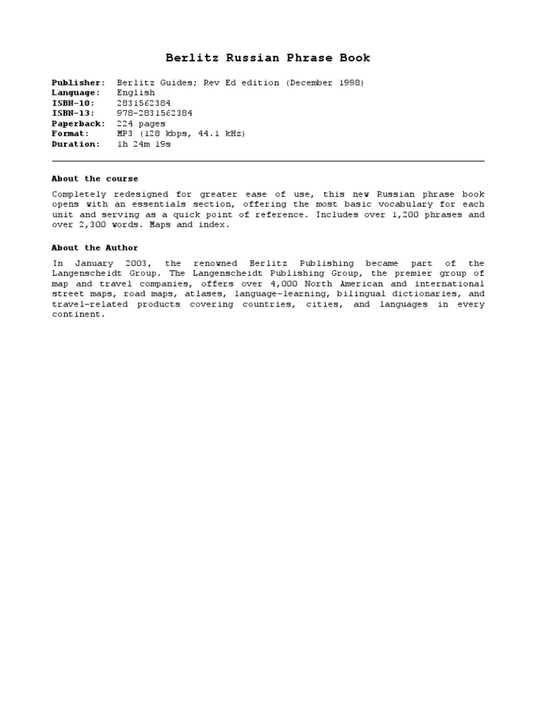 Berlitz Russian Phrase Book Overview | PDF | Art