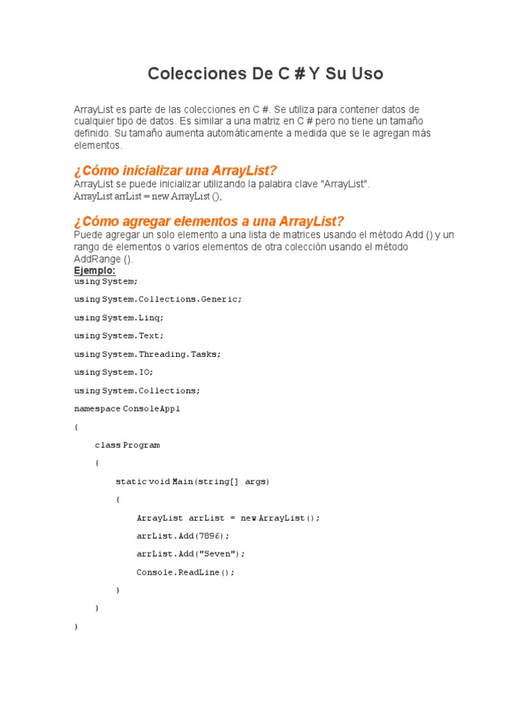 Colecciones de C# | PDF | C Sharp (lenguaje de programación ...