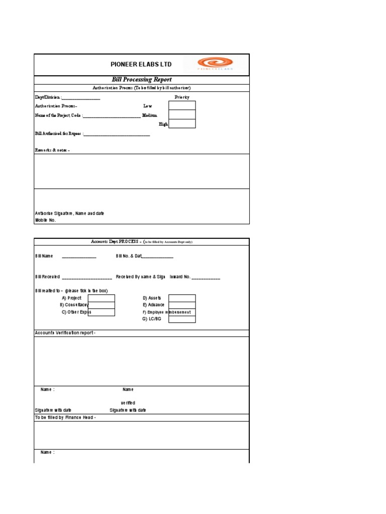 Bill Processing Report: Pioneer Elabs LTD | PDF | Business