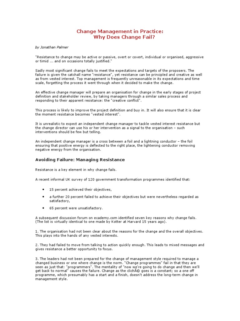 Change Management in Practice | PDF | Change Management | Behavioural ...