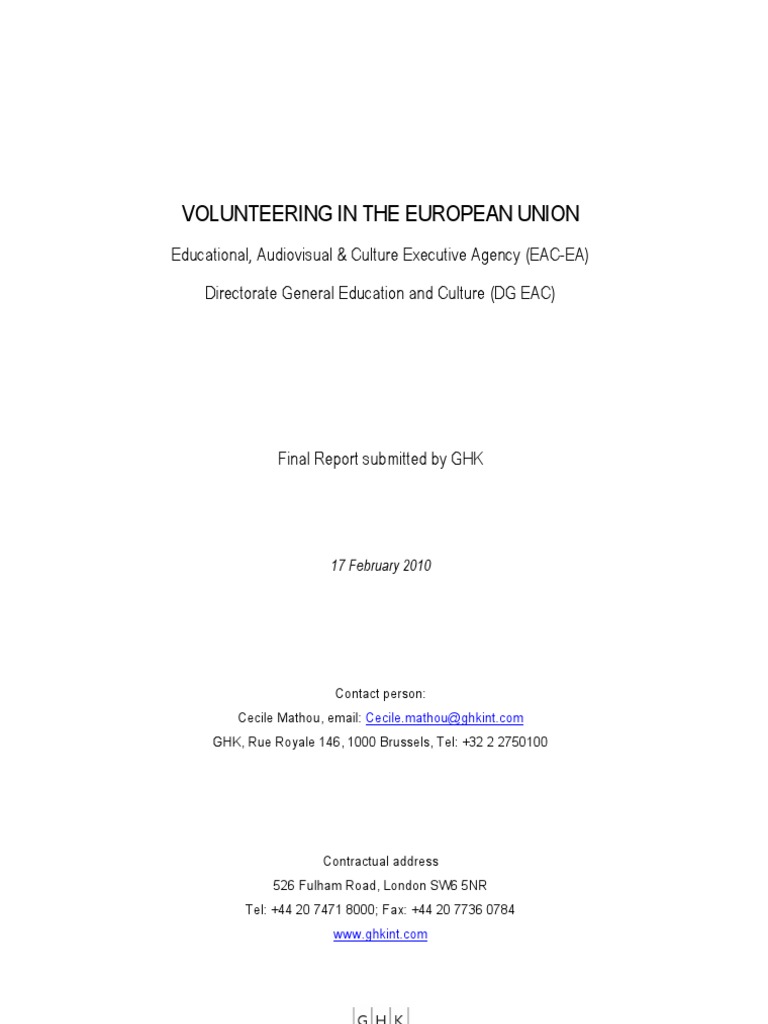 Volunteering in The EU Final Report | PDF | Volunteering | Member State ...