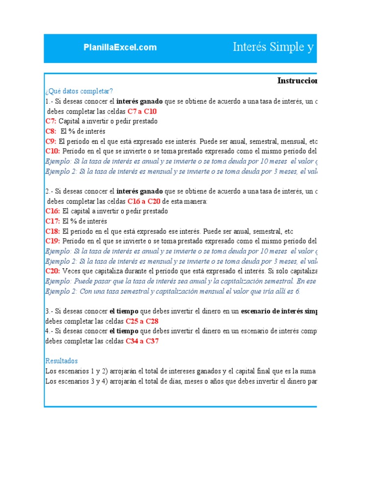 Planilla de Excel para Calculo de Interes Simple y Compuesto | PDF ...