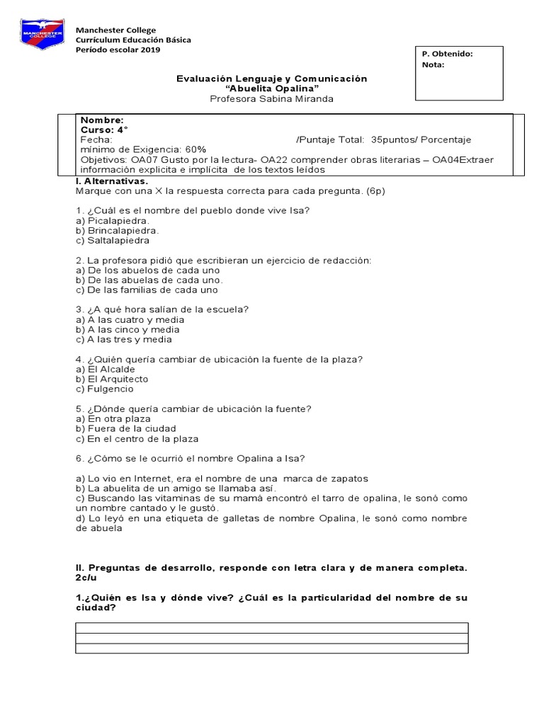 Prueba Abuelita Opalina | PDF