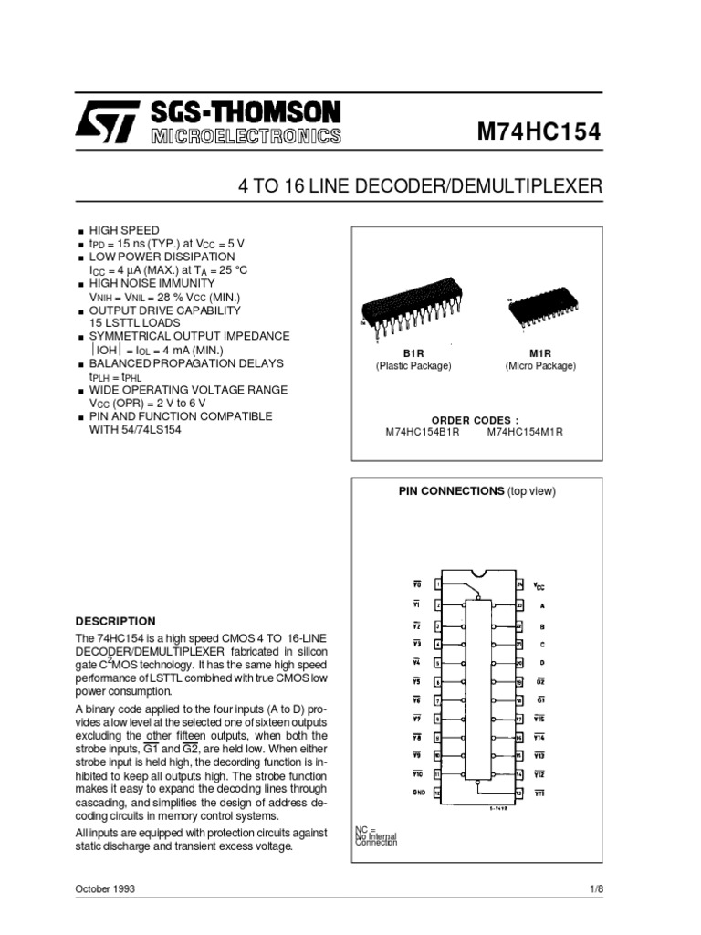 4 To 16 Line Decoder/Demultiplexer: PIN CONNECTIONS (Top View) | PDF ...