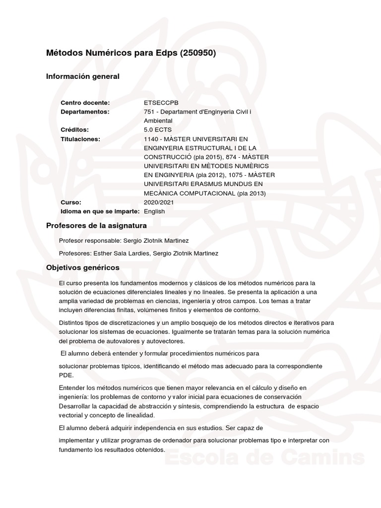 Métodos Numéricos para Edps | PDF | Evaluación | Ecuaciones