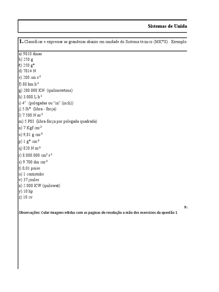 Sistemas de Unidades e Propriedades dos Fluidos | PDF | Pressão ...