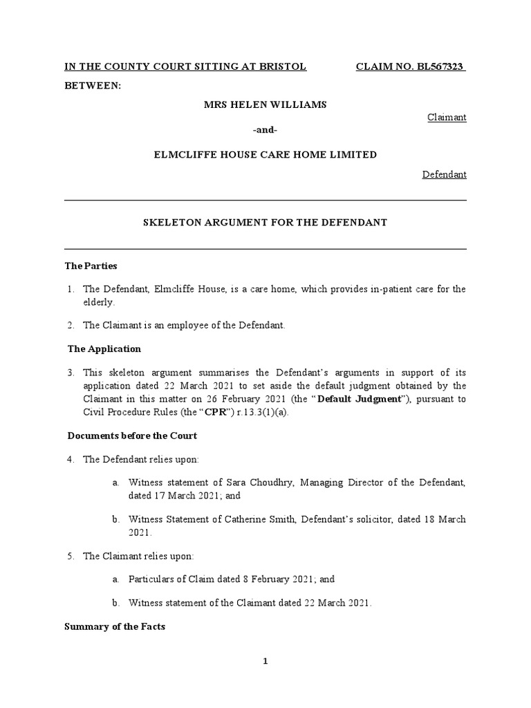 Skeleton Argument for Defendant's Appeal | PDF | Negligence | Default ...