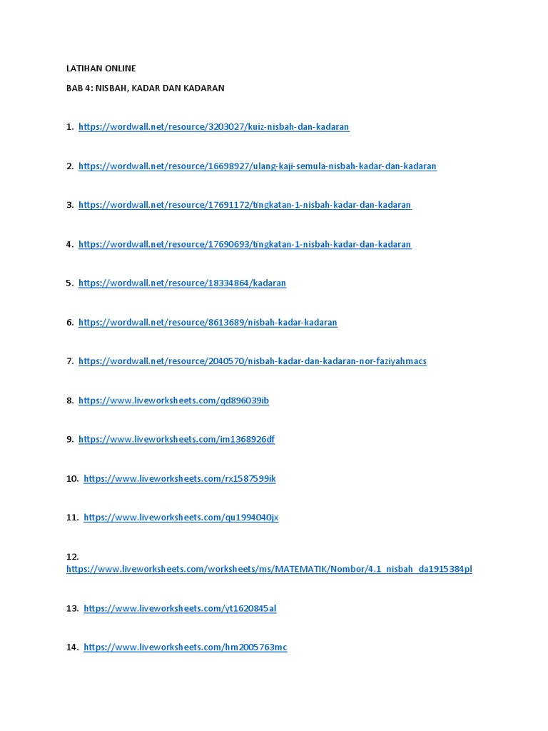 Latihan Online Nisbah, Kadar Dan Kadaran | PDF