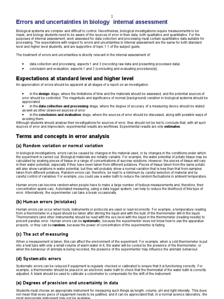 Errors and Uncertainties in Biology | PDF | Observational Error ...