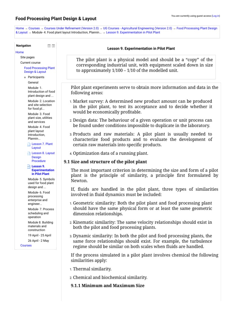Food Processing Plant Design & Layout - Lesson 9. Experimentation in ...