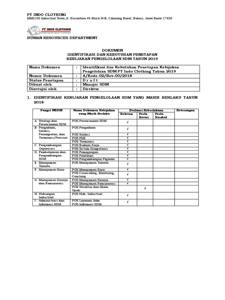 A.2 Contoh Identifikasi Kebijakan Pengelolaan SDM | PDF