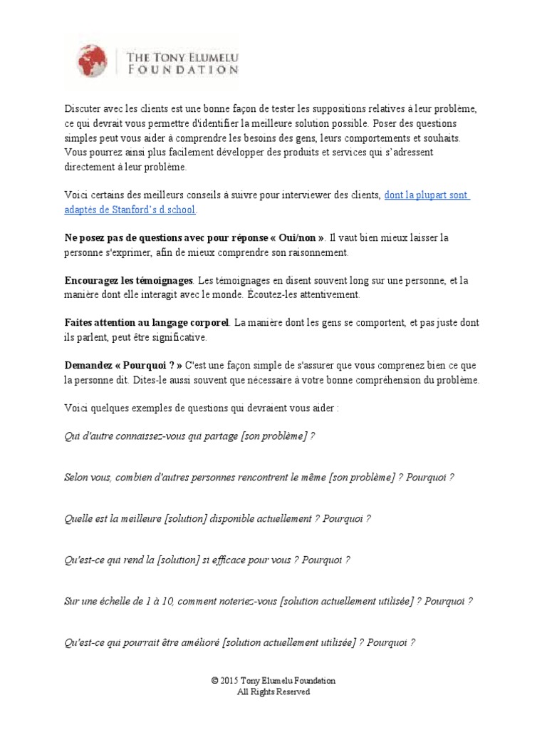 Formulaires D'entretien Client | PDF