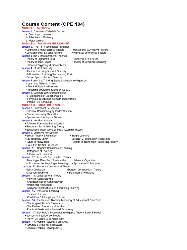 Course Content (CPE 104) : Lesson 1 | PDF | Constructivism (Philosophy ...