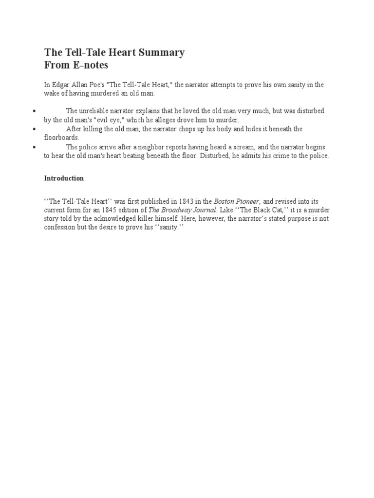 The Tell-Tale Heart Summary From E-Notes | PDF