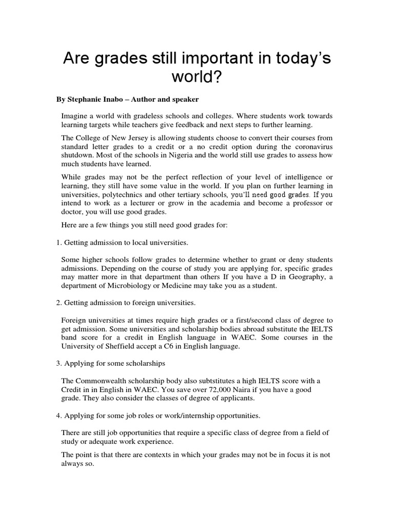 Are Grades Still Important in Today | PDF | University And College ...