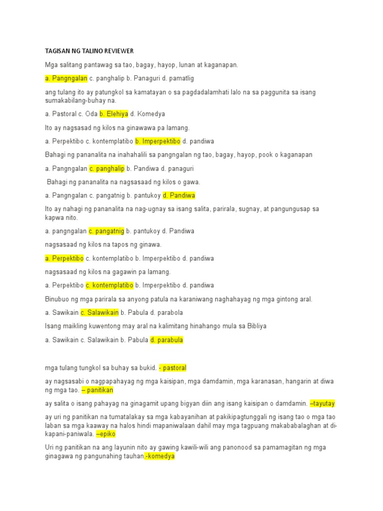 Tagisan NG Talino Reviewer 7 | PDF