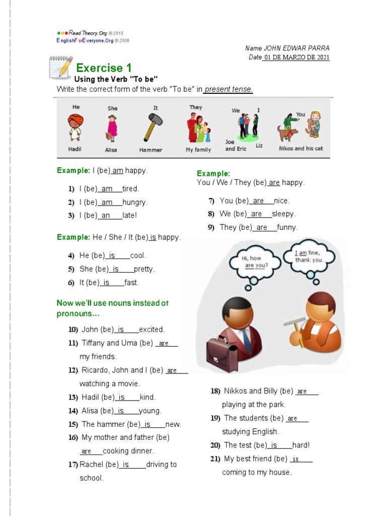 Verb To Be Exercises | PDF