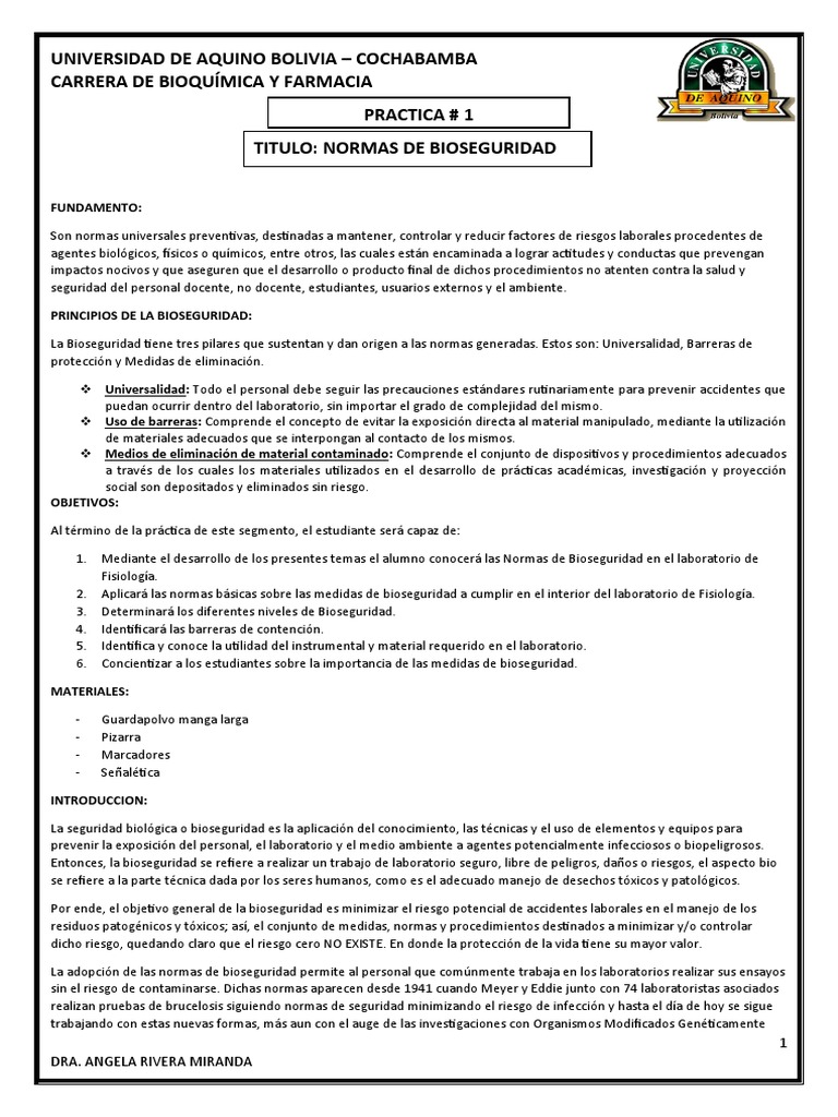 Practica 1 Bioseguridad | PDF | Infección | Laboratorios