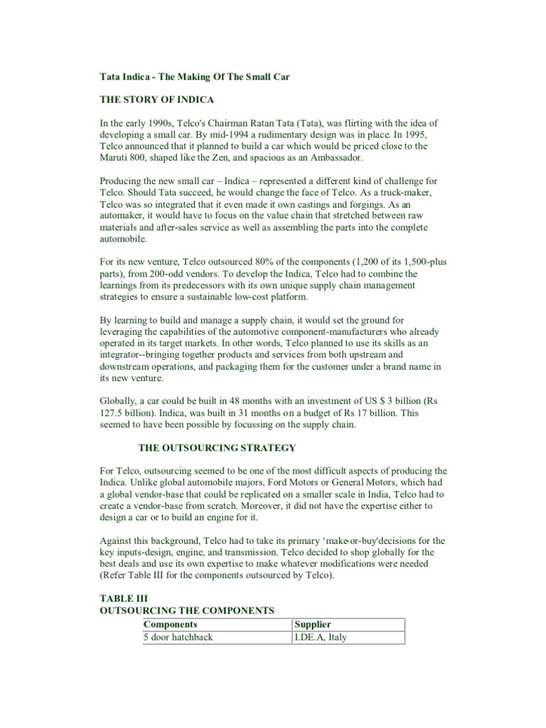 Developing a World-Class Supply Chain: The Story of Tata Motors' Indica ...